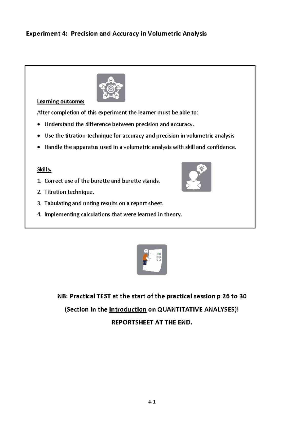 CHEM PRAC 4 - Experiment 4: precision and accuracy and volumetric analysis - Experiment 4 ...