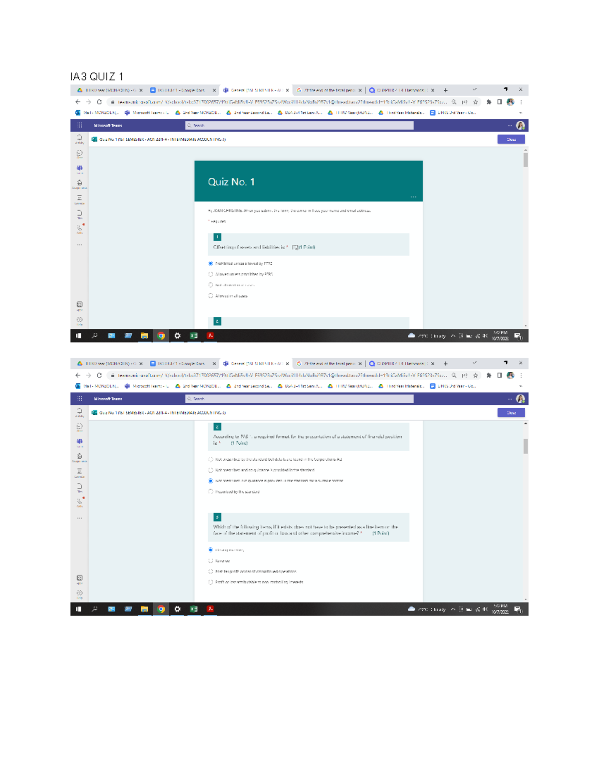 IA3-QUIZ-1 - QUIZ-IA3 - Bachelor of Science in Accountancy - IA3 QUIZ ...