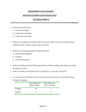 ECN 1215 Tutorial Sheet 6 - Solutions - DEPARTMENT OF ECONOMICS MACROECONOMICS (ECN1215) JUNE ...
