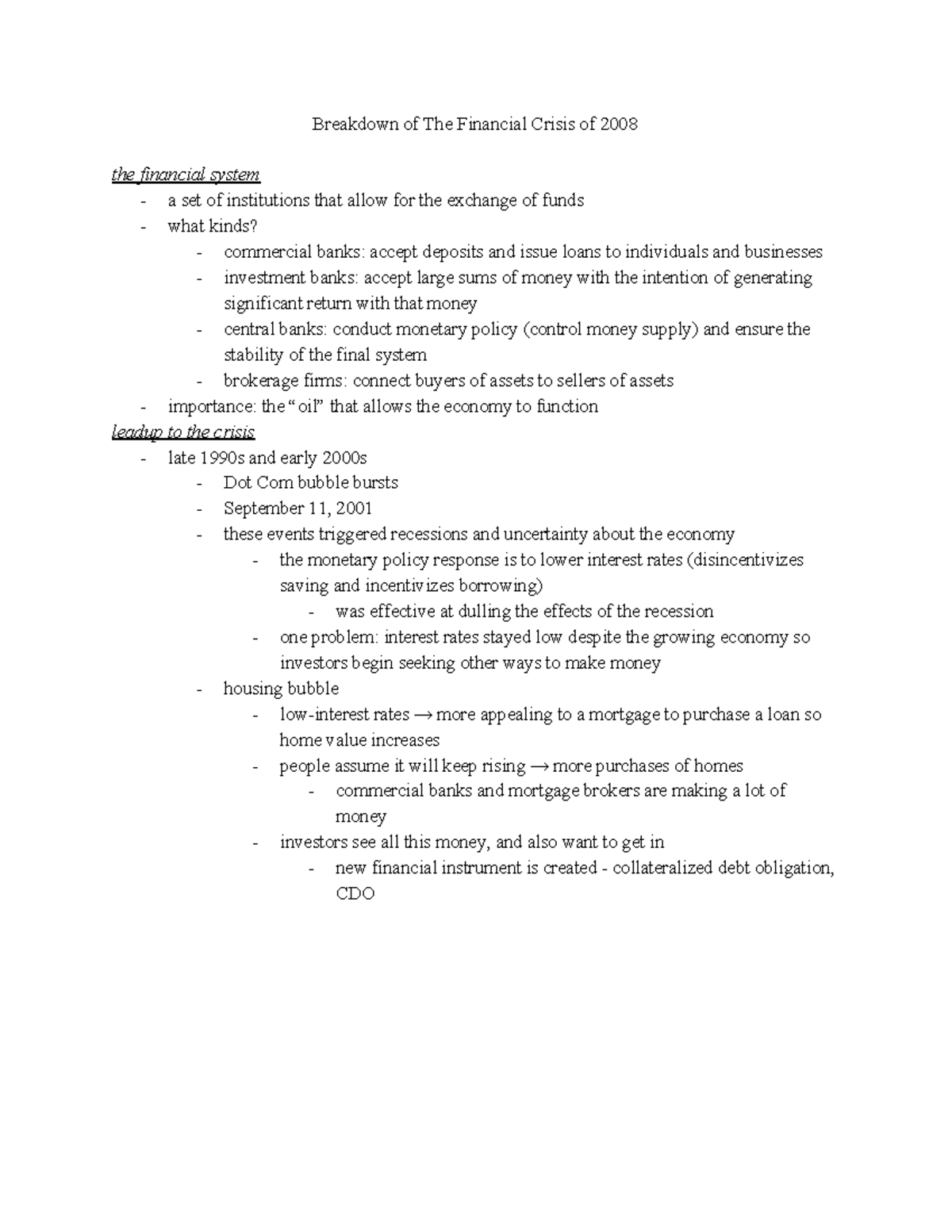 Breakdown of 2008 Financial Crisis - Breakdown of The Financial Crisis ...