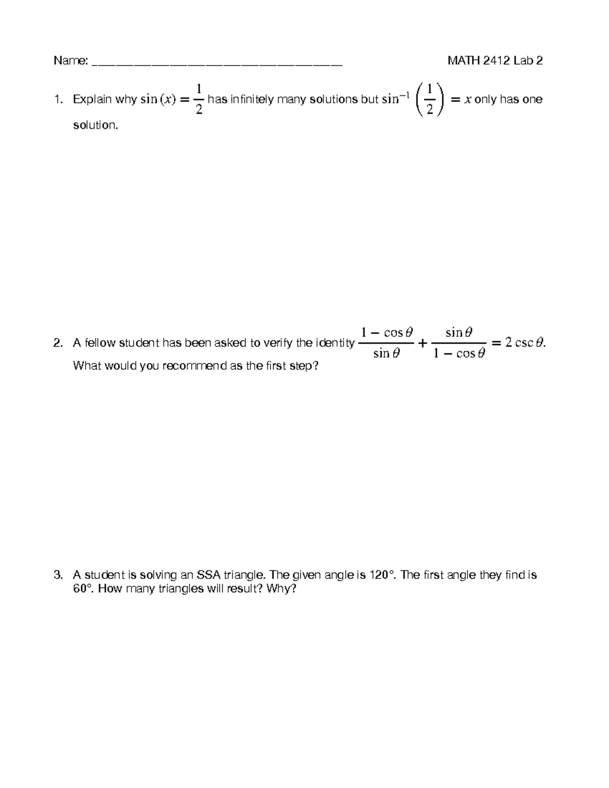 Pre Calc Lab 02 - Lecture notes - Name ...