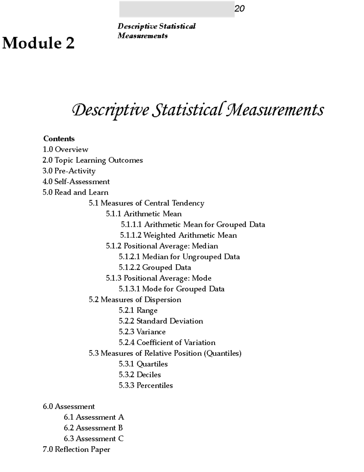 Descriptive Statistical Measurements - Module 2 Descriptive Statistical Measurements 20 ...