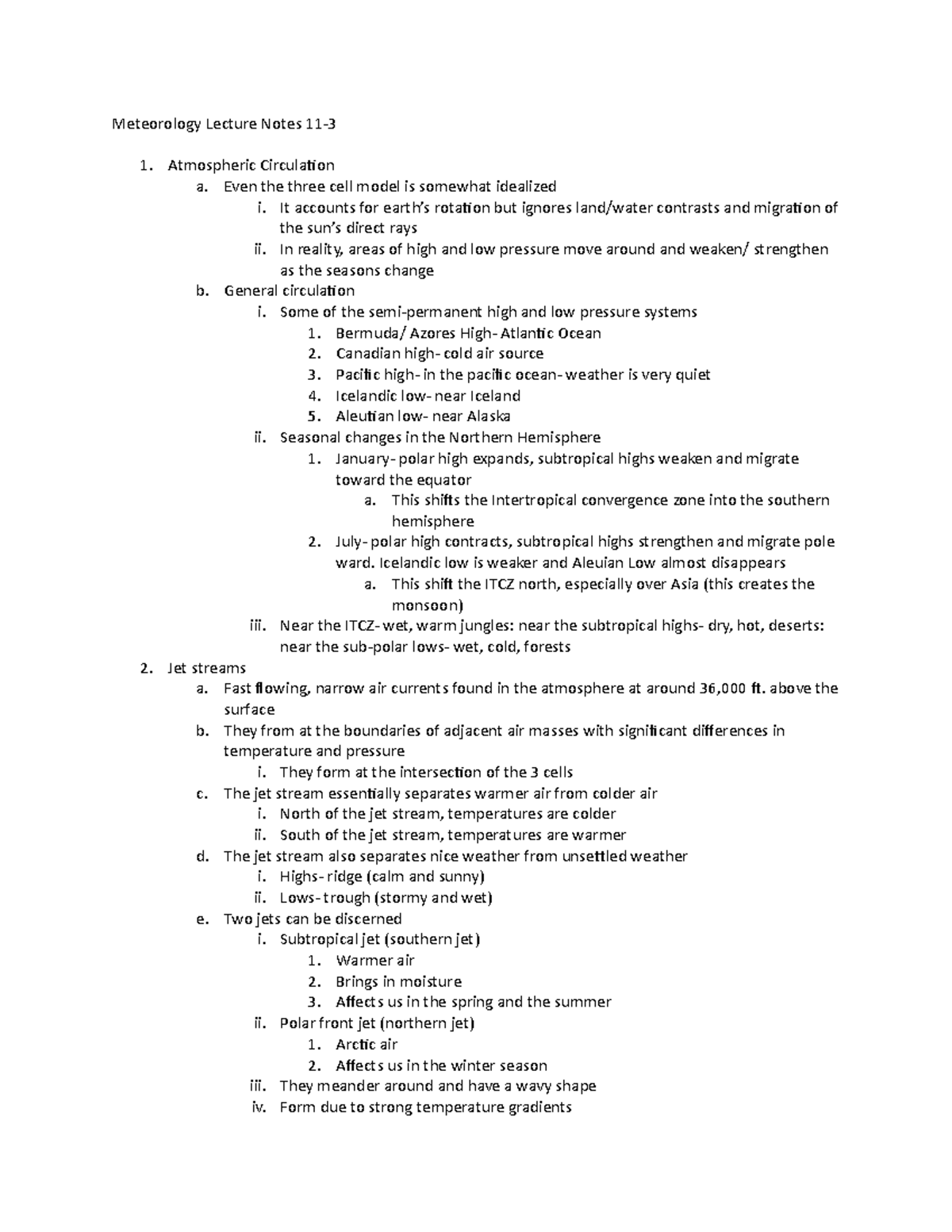 Meteorology Lecture Notes 11-3 - Atmospheric Circulation a. Even the ...