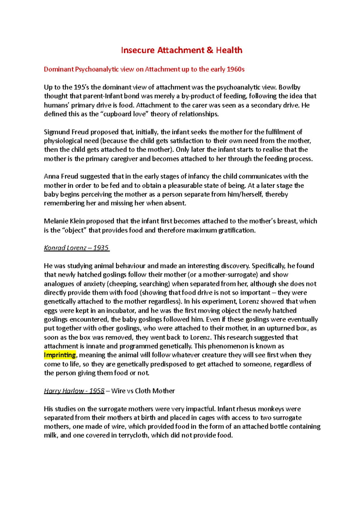 Lecture 3 - Insecure Attachment & Health - Insecure Attachment & Health ...