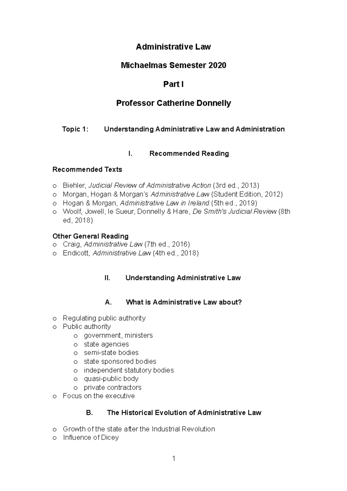 Administrative Law Reading List Part One - Administrative Law ...