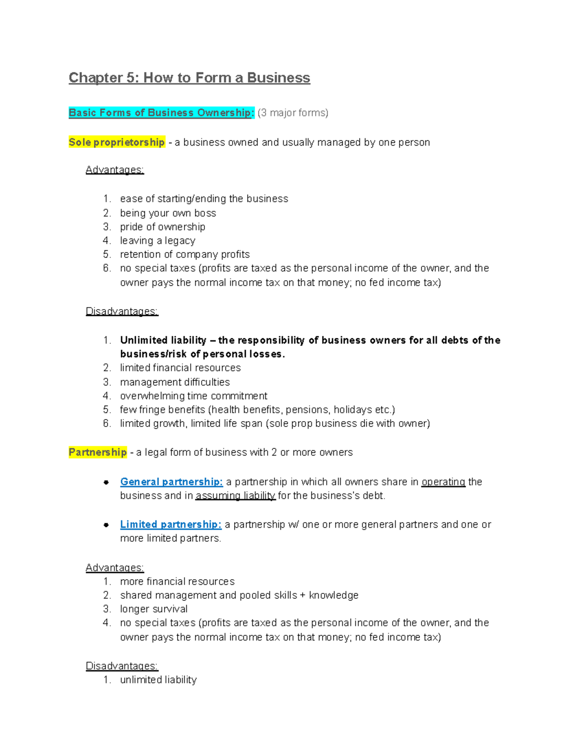 Foundations of Business 101 - Chapter 5: How to Form a Business Basic ...
