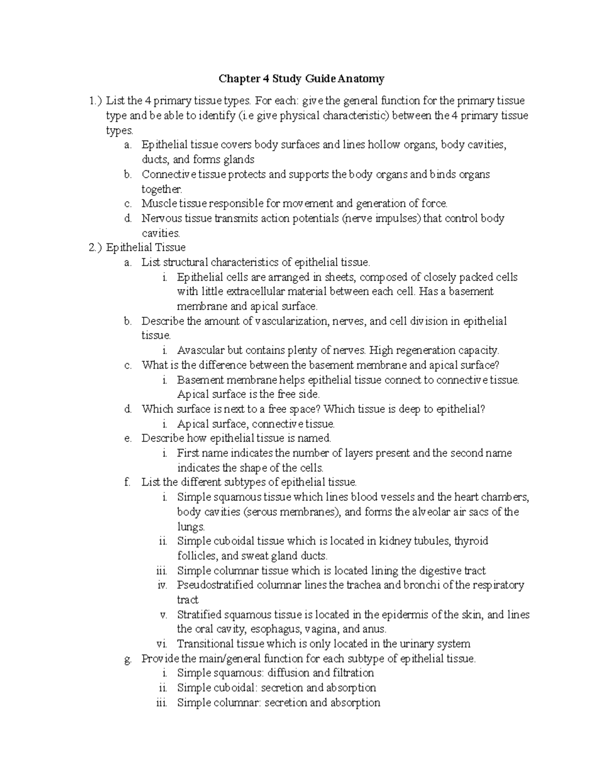 Chapter 4 Study Guide A&P - Chapter 4 Study Guide Anatomy 1.) List the ...