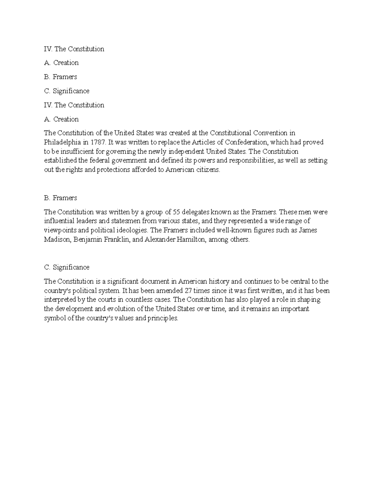 Founding Documents The Constitution 4 - IV. The Constitution A ...