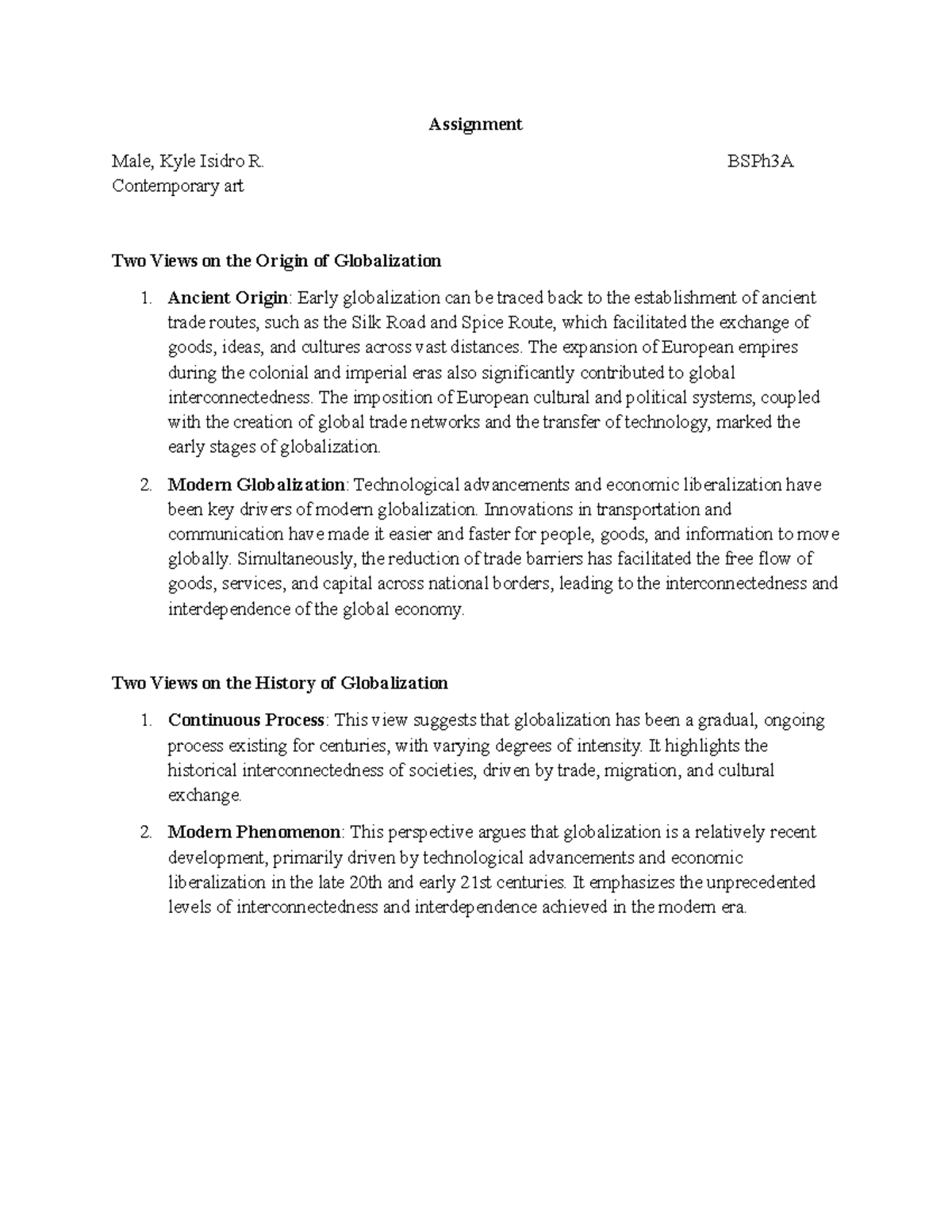 Assignment Contemp - asd - Assignment Male, Kyle Isidro R. BSPh 3 A ...