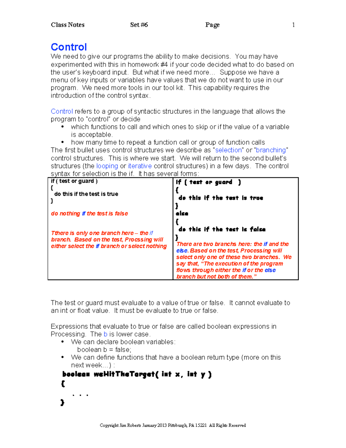 Cn06 - Lecture notes 6 - Control We need to give our programs the ...