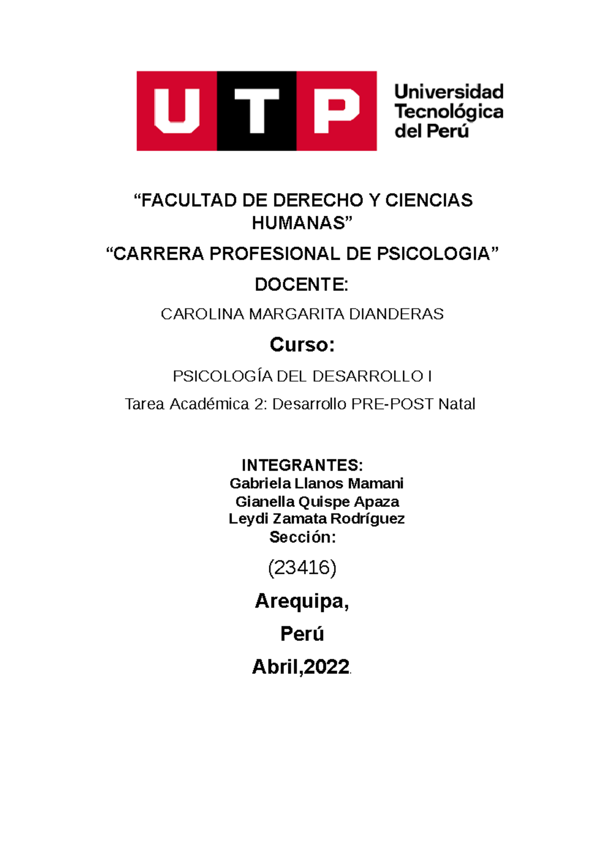 Grupo 14 desarrollo pre y post natal - “FACULTAD DE DERECHO Y CIENCIAS ...