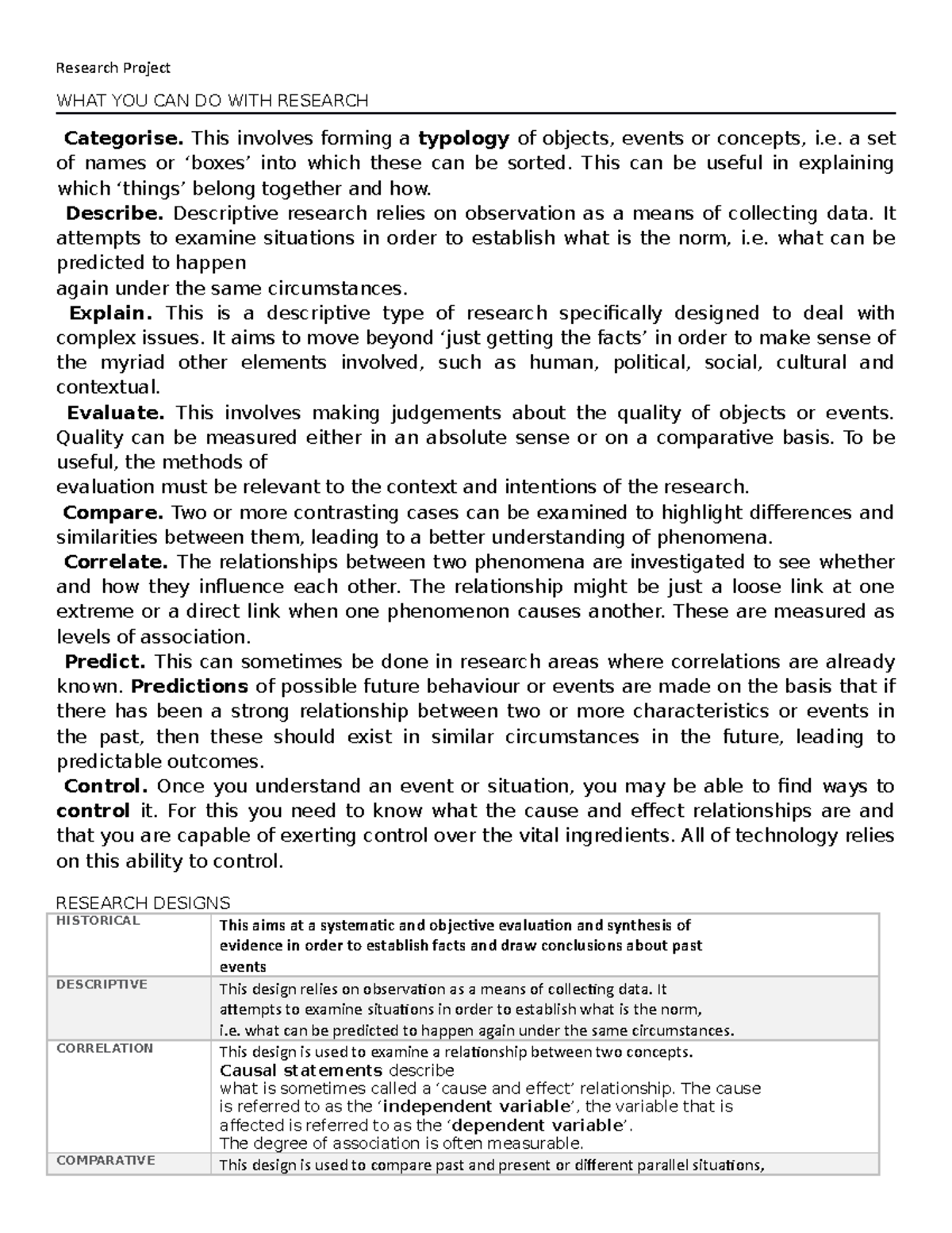 RESEARCH METHODS THE BASICS - Research Project WHAT YOU CAN DO WITH ...