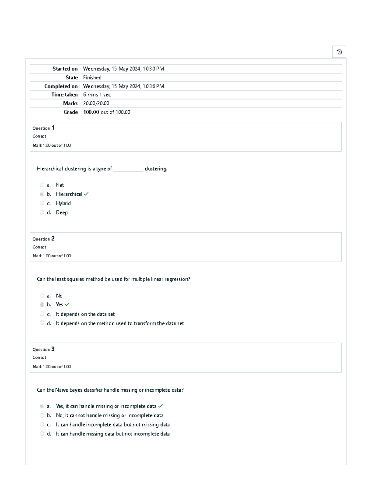 Midterm Quiz 1 - answer AI - Started on Wednesday, 15 May 2024, 10:30 PM State Finished ...