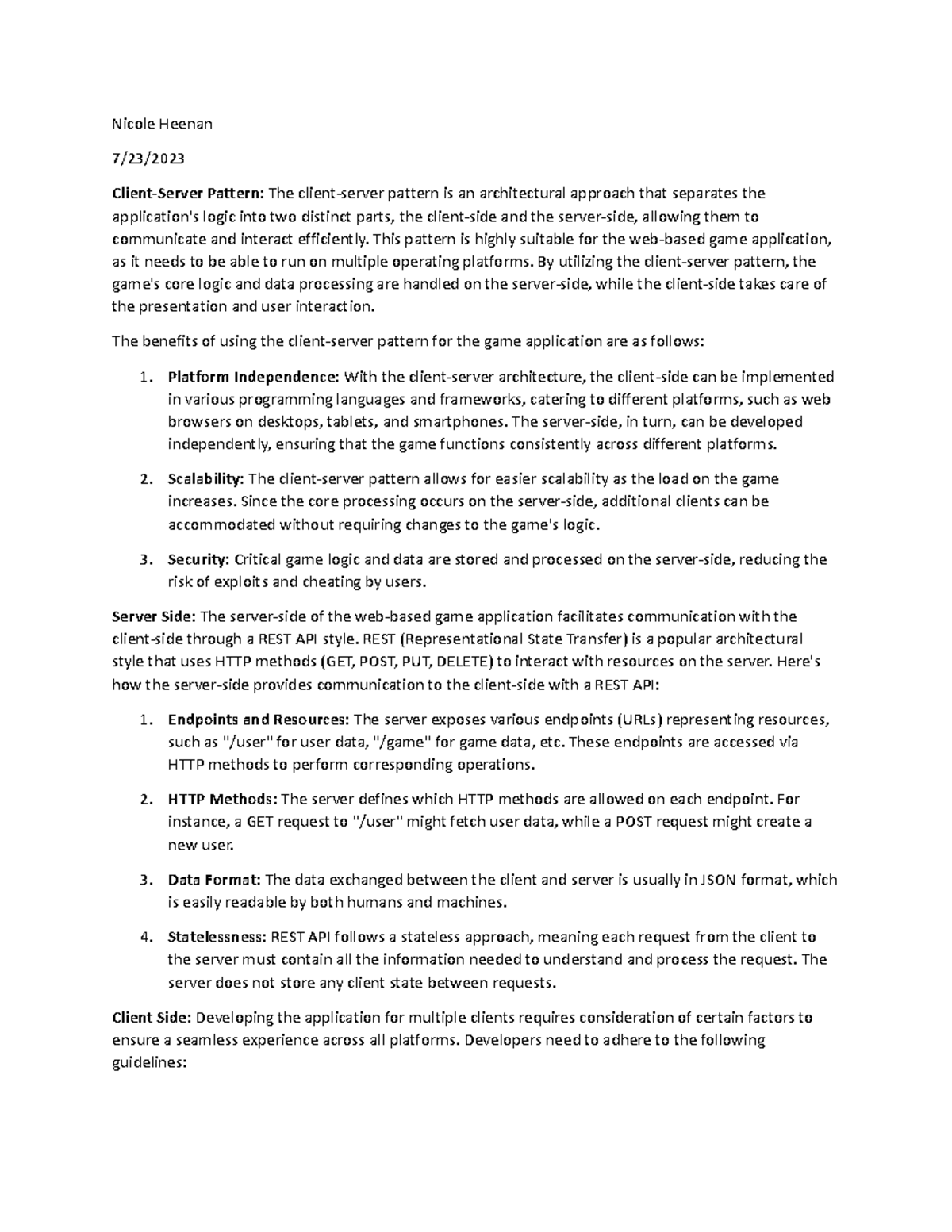 4-4 journal - Nicole Heenan 7/23/ Client-Server Pattern: The client ...