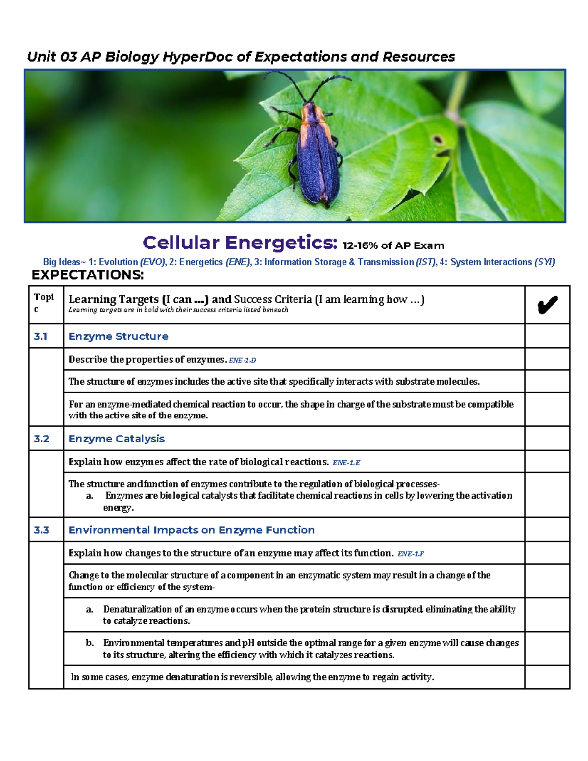 Unit 3 - Notes for bend 3 - Unit 03 AP Biology HyperDoc of Expectations ...