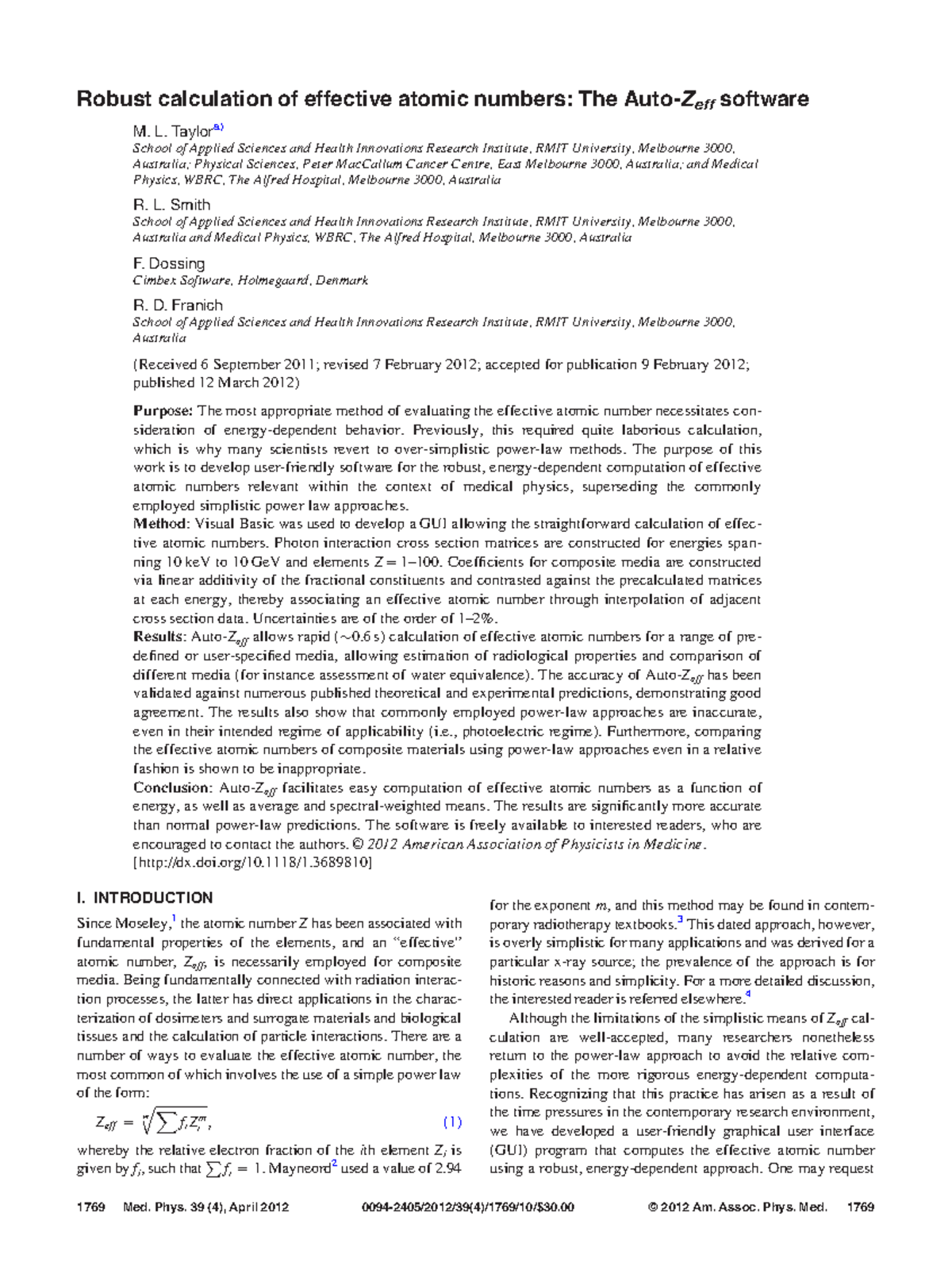 Medical Physics - 2012 - Taylor - Robust calculation of effective ...