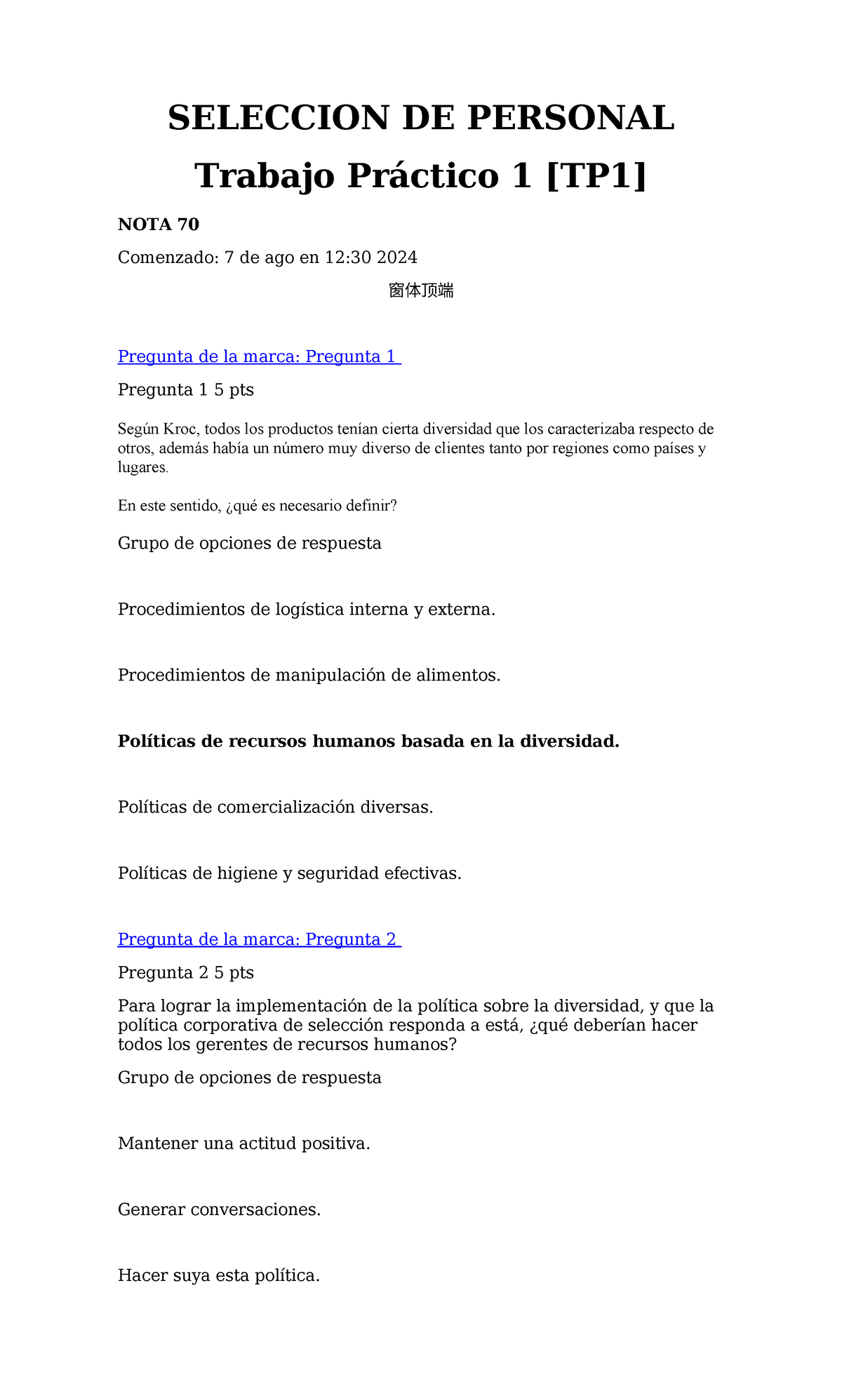 TPN-1 Seleccion DE Personal - SELECCION DE PERSONAL Trabajo Práctico 1 [TP1] NOTA 70 Comenzado ...