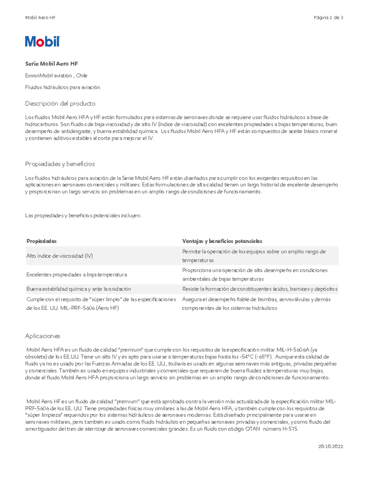 Mobil Aero HF - aceite aéreo - Serie Mobil Aero HF ExxonMobil aviation ...