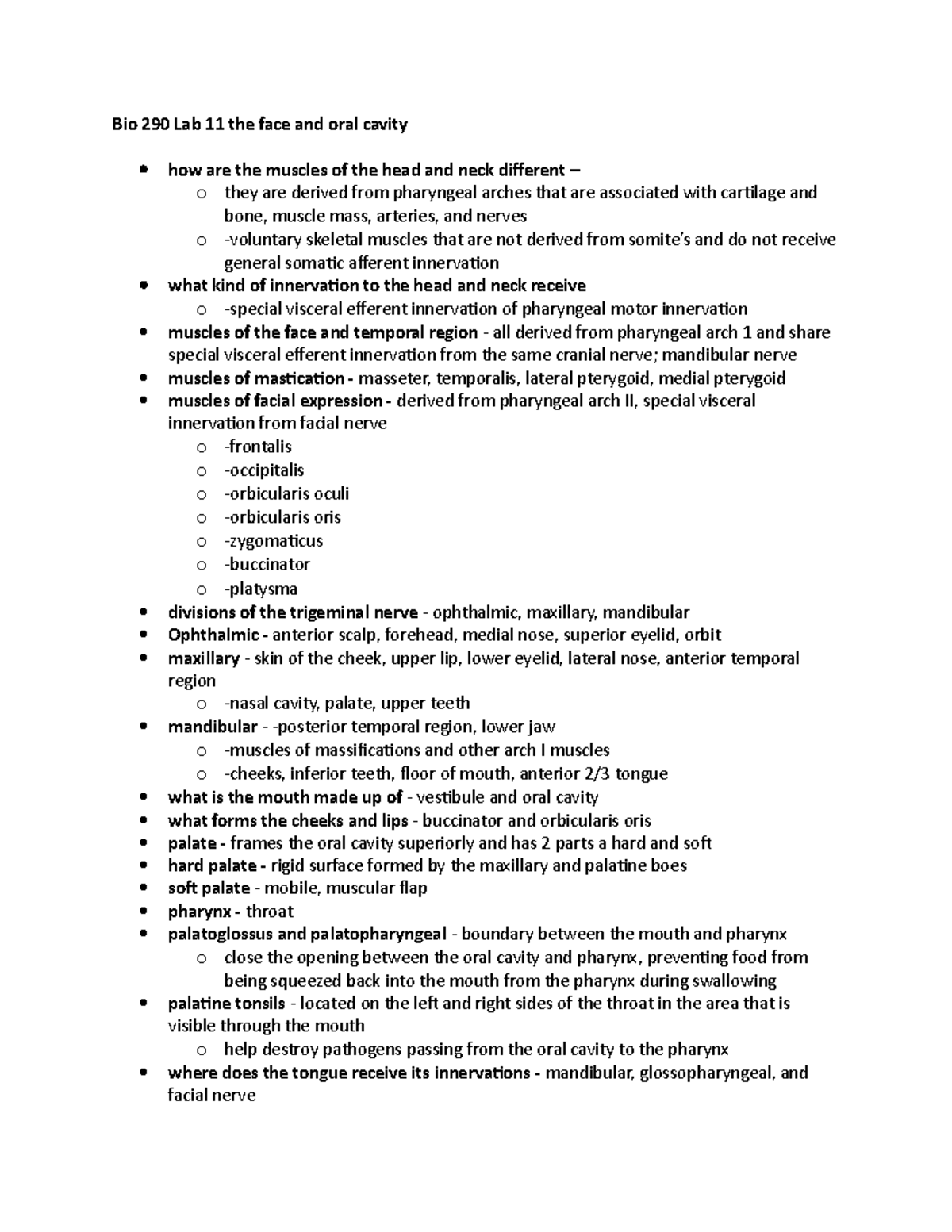 Bio 290 Lab 11 the face and oral cavity - Bio 290 Lab 11 the face and ...