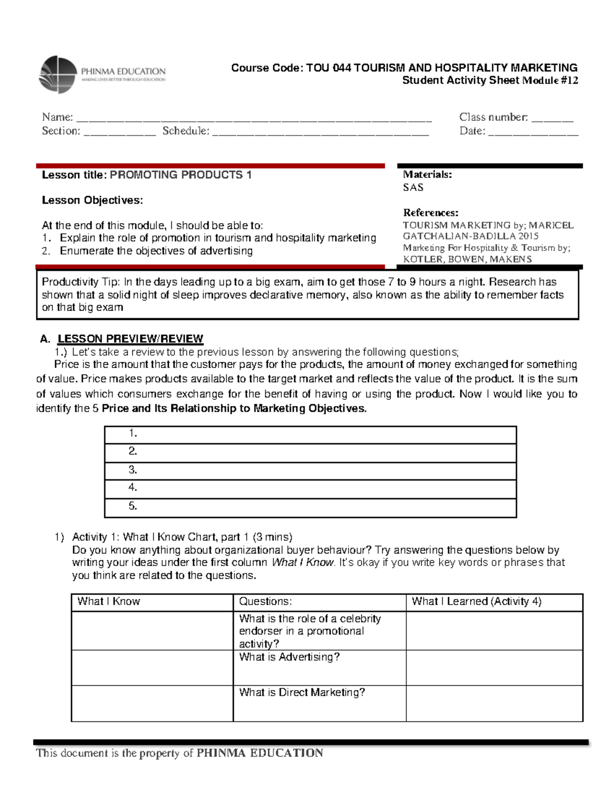 SAS#12-TOU044 - notes - Student Activity Sheet Module # Name: - Studocu