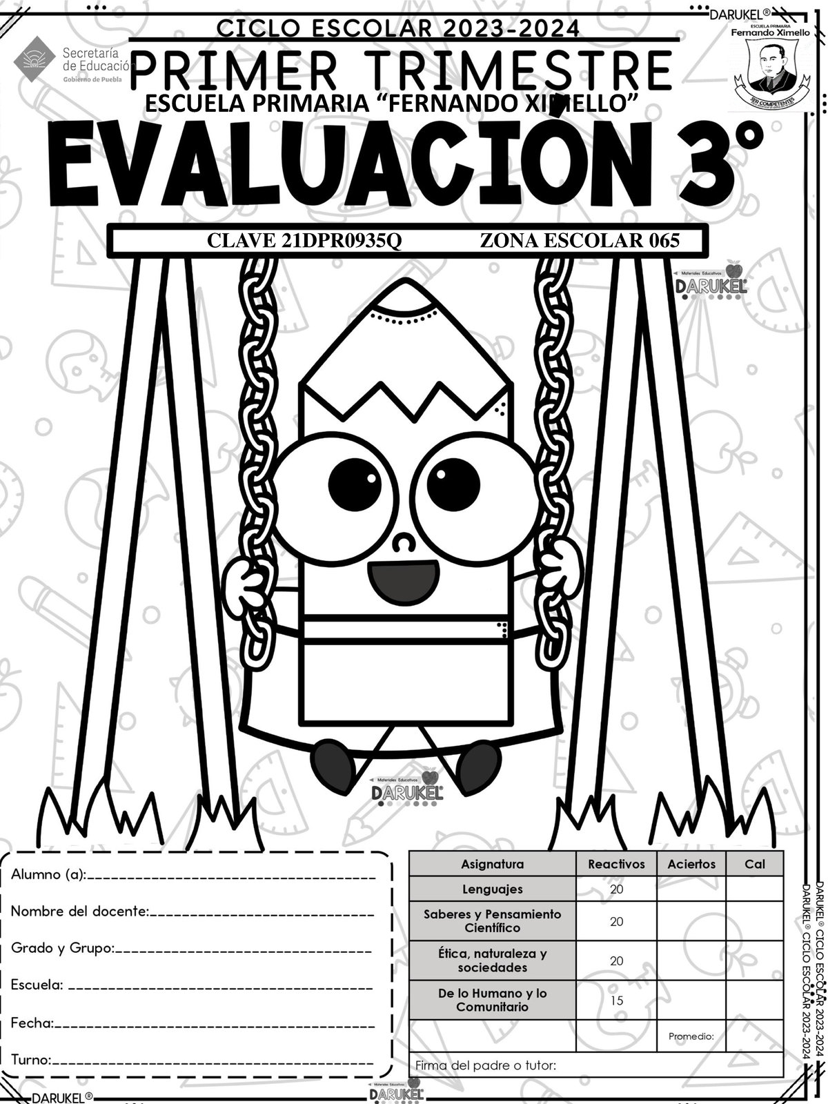 3° T1 Examen Editable Darukel 2023-2024 - ESCUELA PRIMARIA “FERNANDO ...