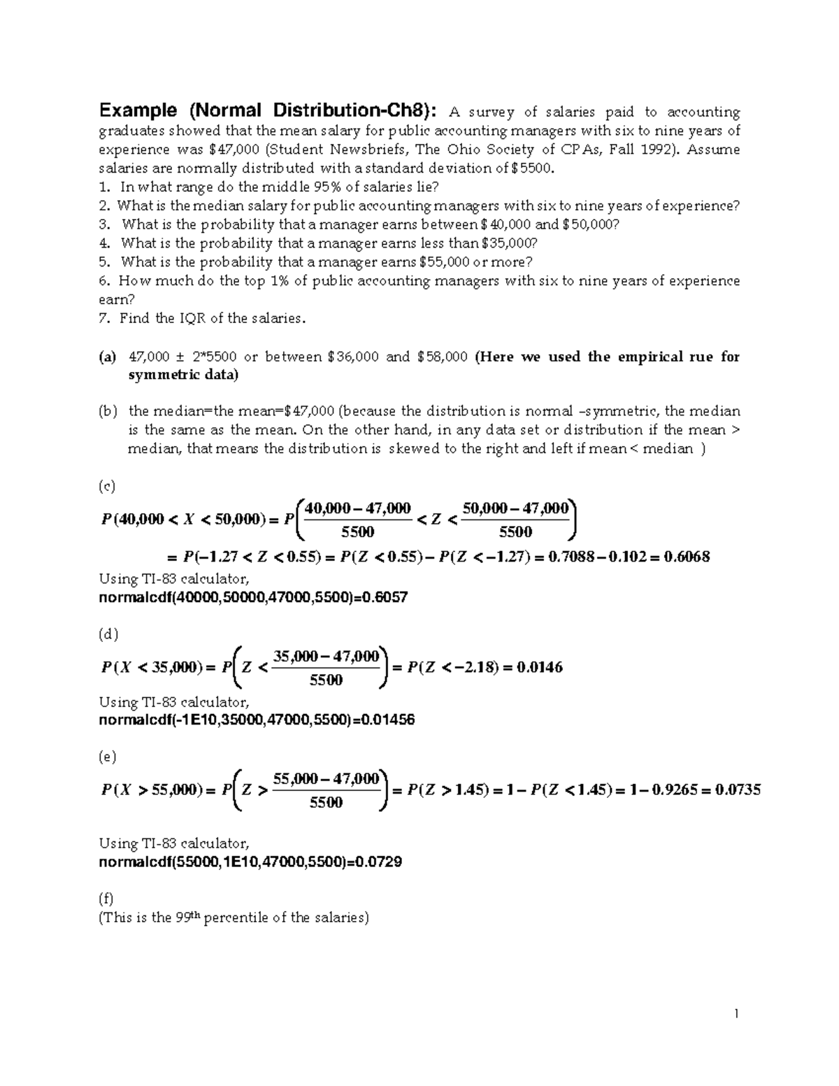 Solved Examples sampling distributions - 1 Example (Normal Distribution ...