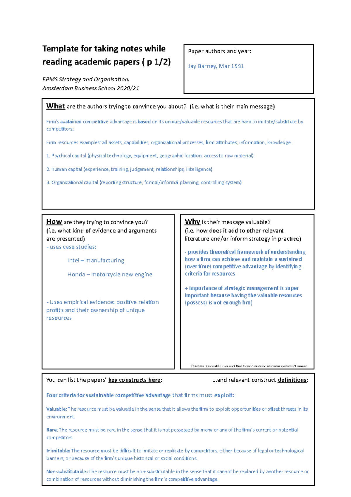 Week 1 - Barney Reading notes template EPMS strategy and org - Template ...