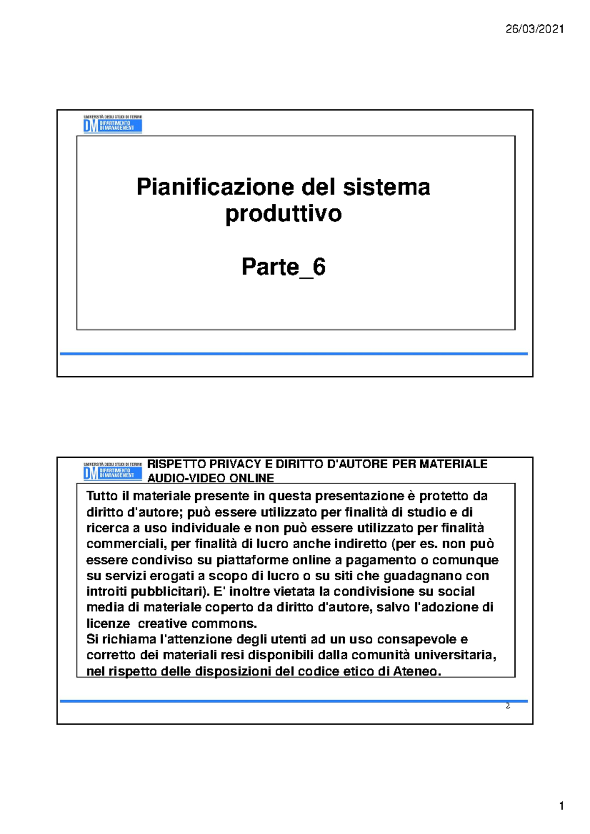 Pianificazione 6 - Operation management - Pianificazione del sistema ...