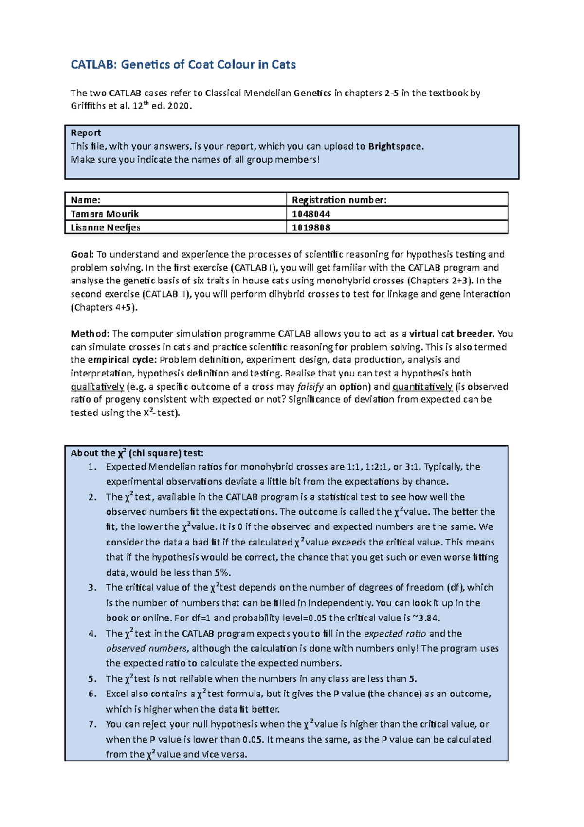 Case study Catlab I 2021 2022 - CATLAB: Genetics of Coat Colour in Cats ...