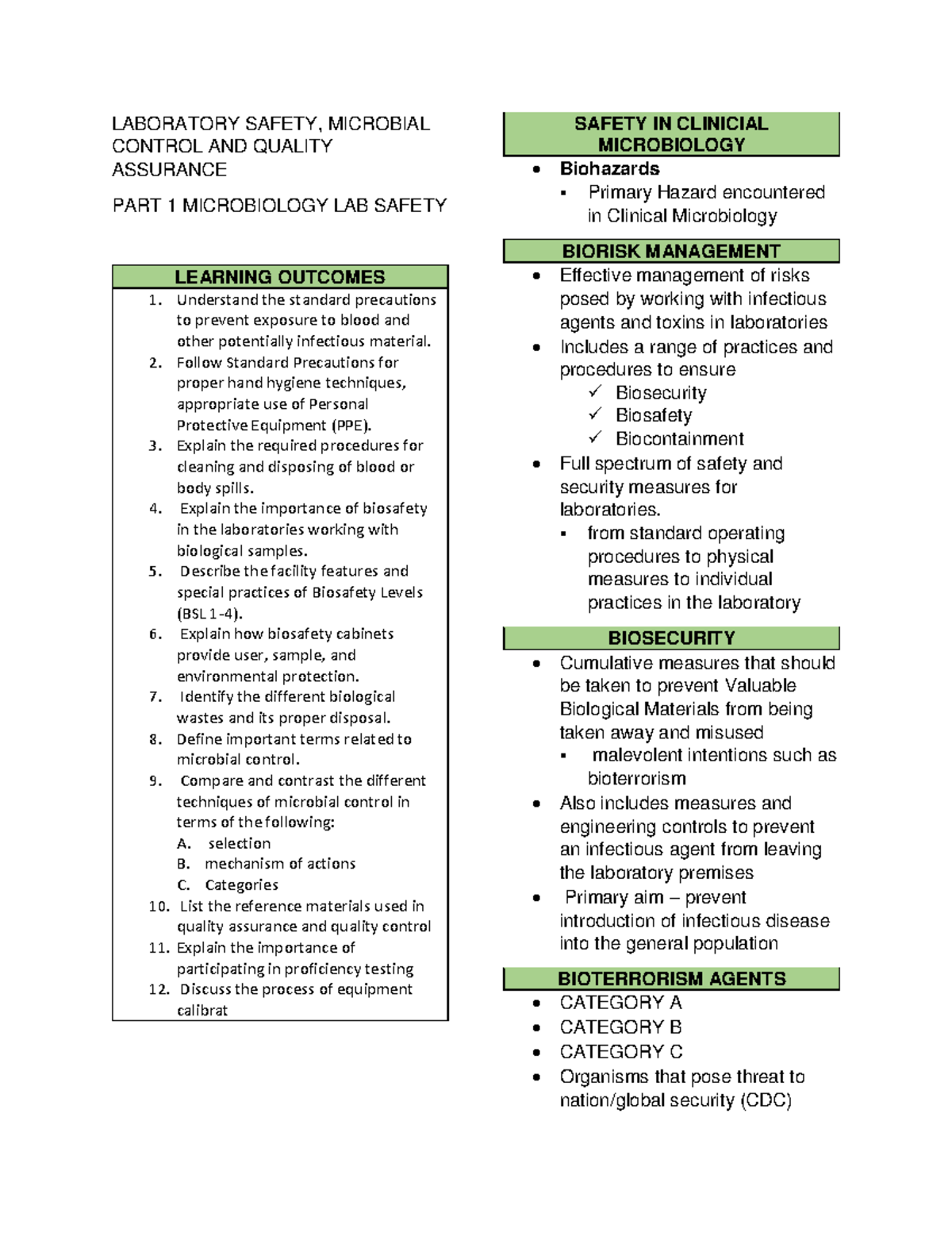 Quality assurance - asd - LABORATORY SAFETY, MICROBIAL CONTROL AND QUALITY ASSURANCE PART 1 ...