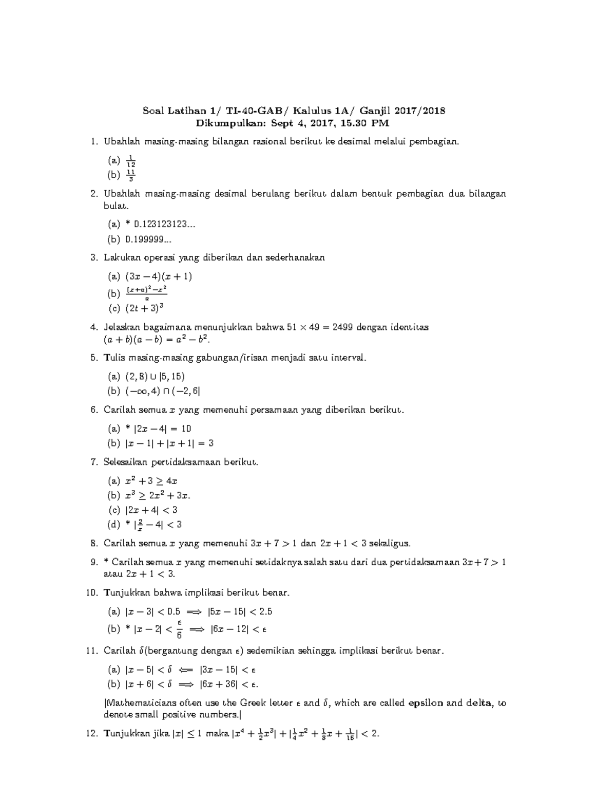 Ps1-ind - practice materials about calculus - Soal Latihan 1/ TI-40-GAB ...