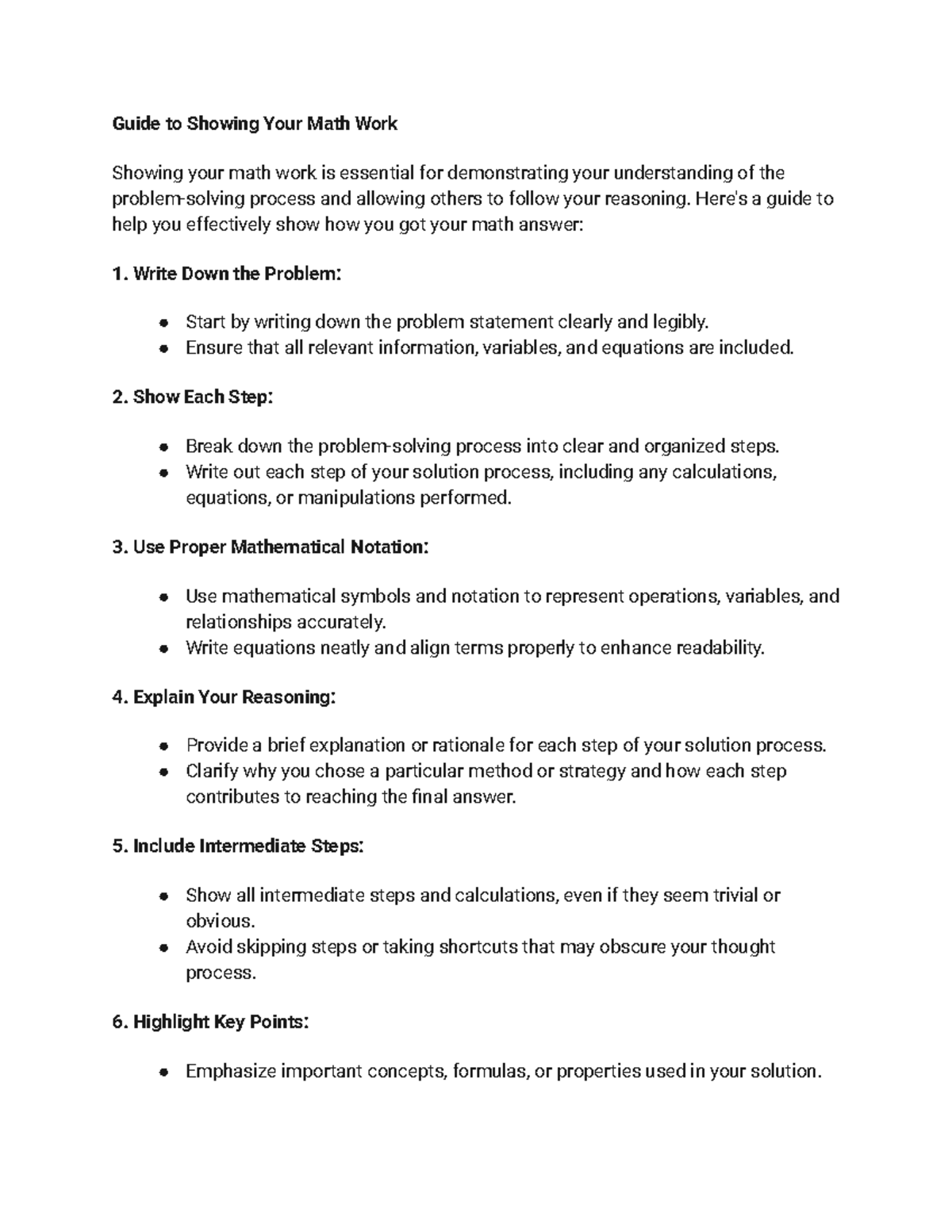 Guide to Showing Your Math Work - Guide to Showing Your Math Work ...