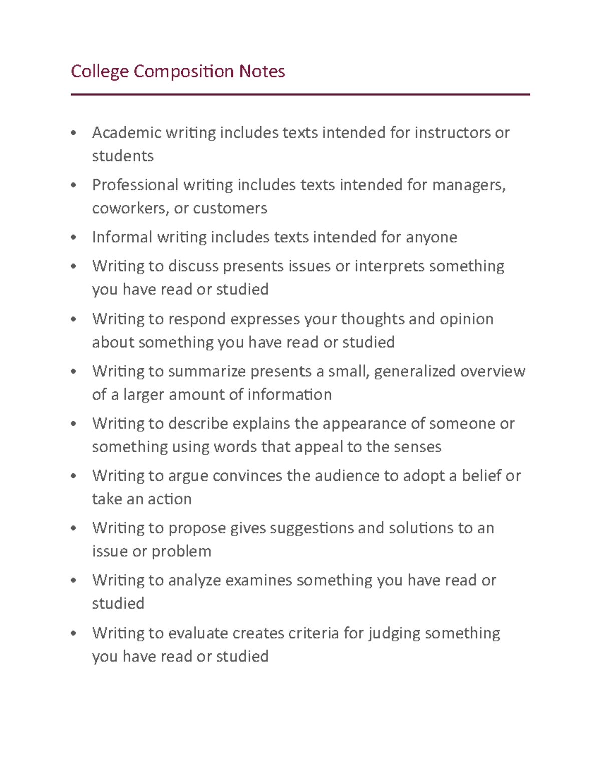 College Composition Notes - CM107 - Purdue Global - Studocu