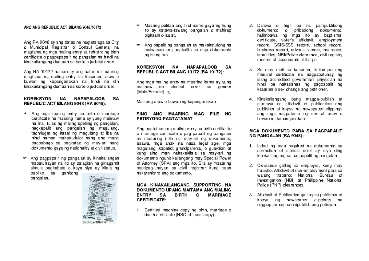 RA 10172 - Gkknnhbgg - ANO ANG REPUBLIC ACT BILANG 9048/ Ang RA 9048 ay ...