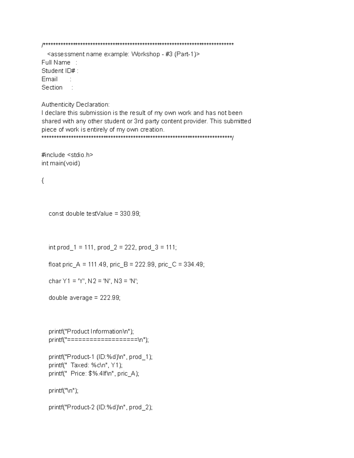Workshop 3 Part-1 - Change the variables and you are good to go - - Studocu