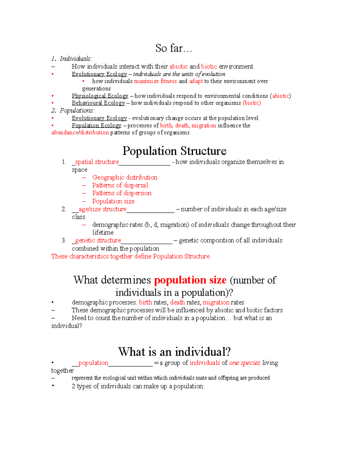 Lecture 7 - Spatial Population Structure (R2020) - So far... 1 ...