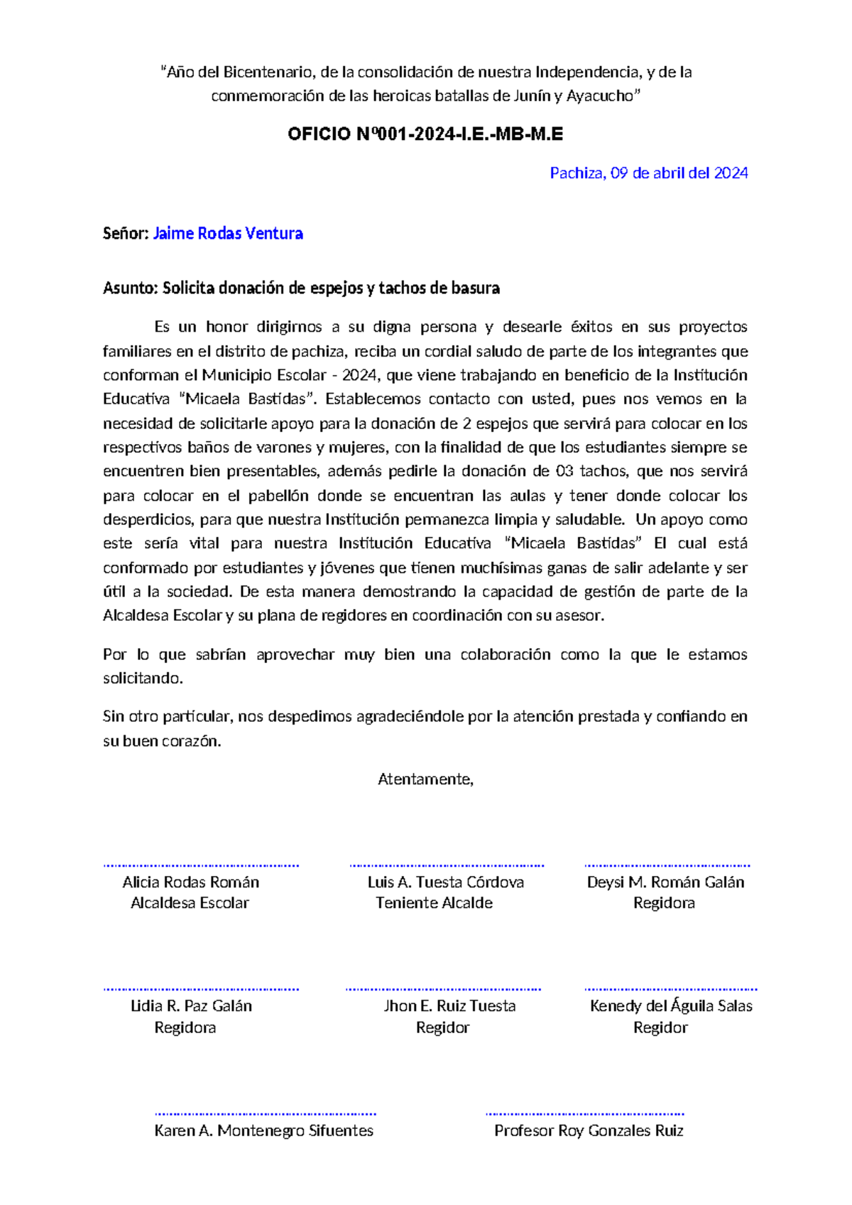 Oficio-donación - fsdfsf gf dfgdfgdgdfg dgdfgfd - “Año del Bicentenario ...