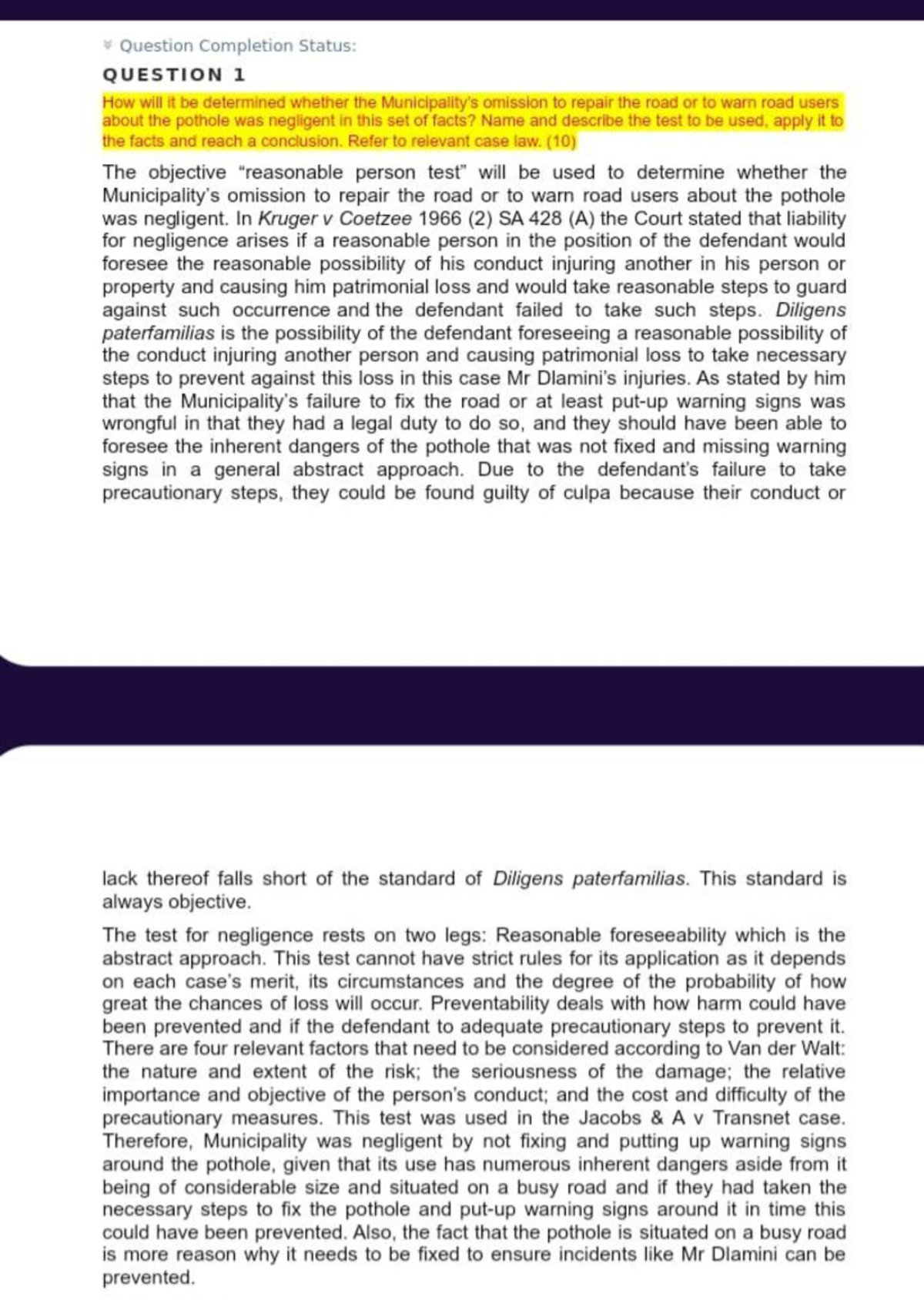 Law of delict practice questions + answers - Question Completion Status ...