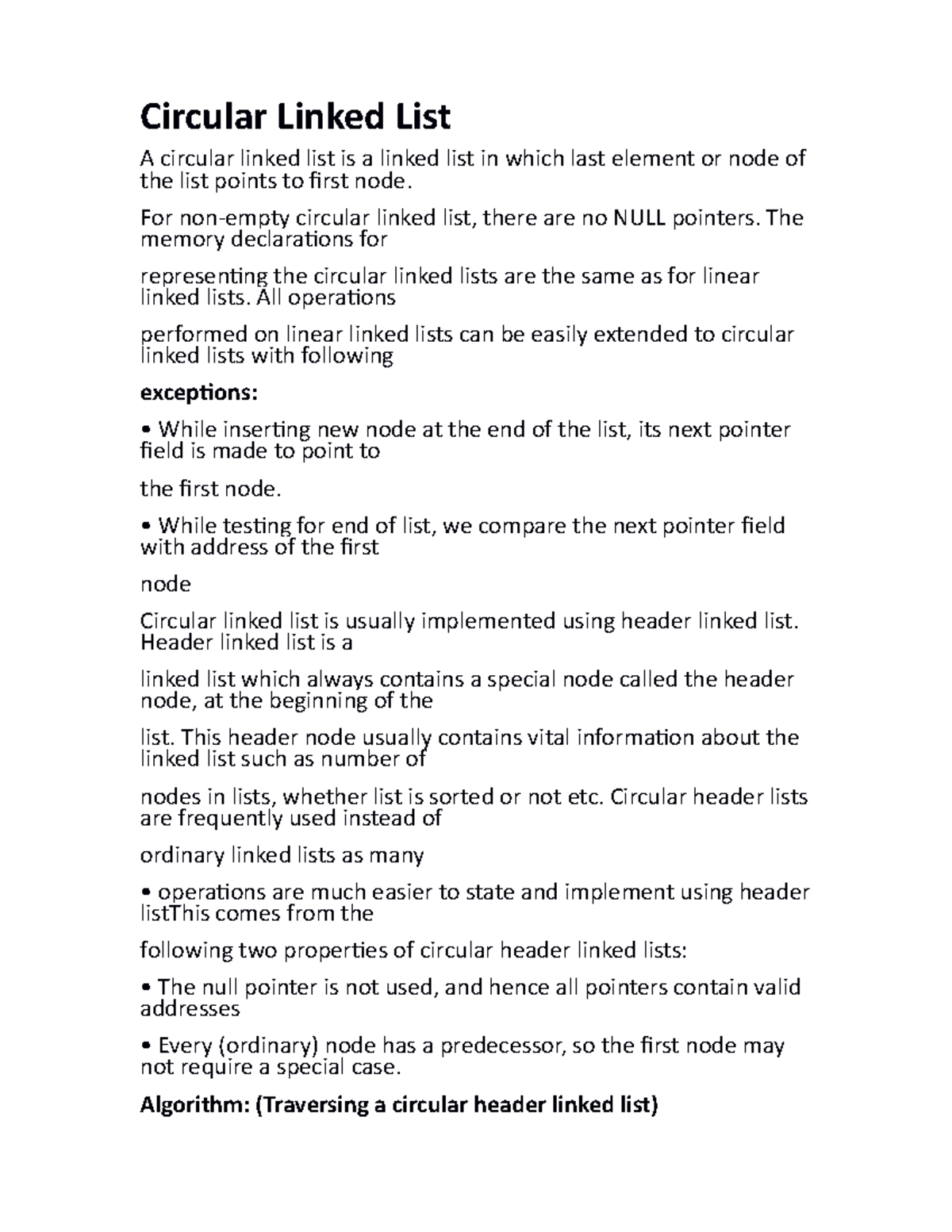 Circular Linked List - For non-empty circular linked list, there are no ...