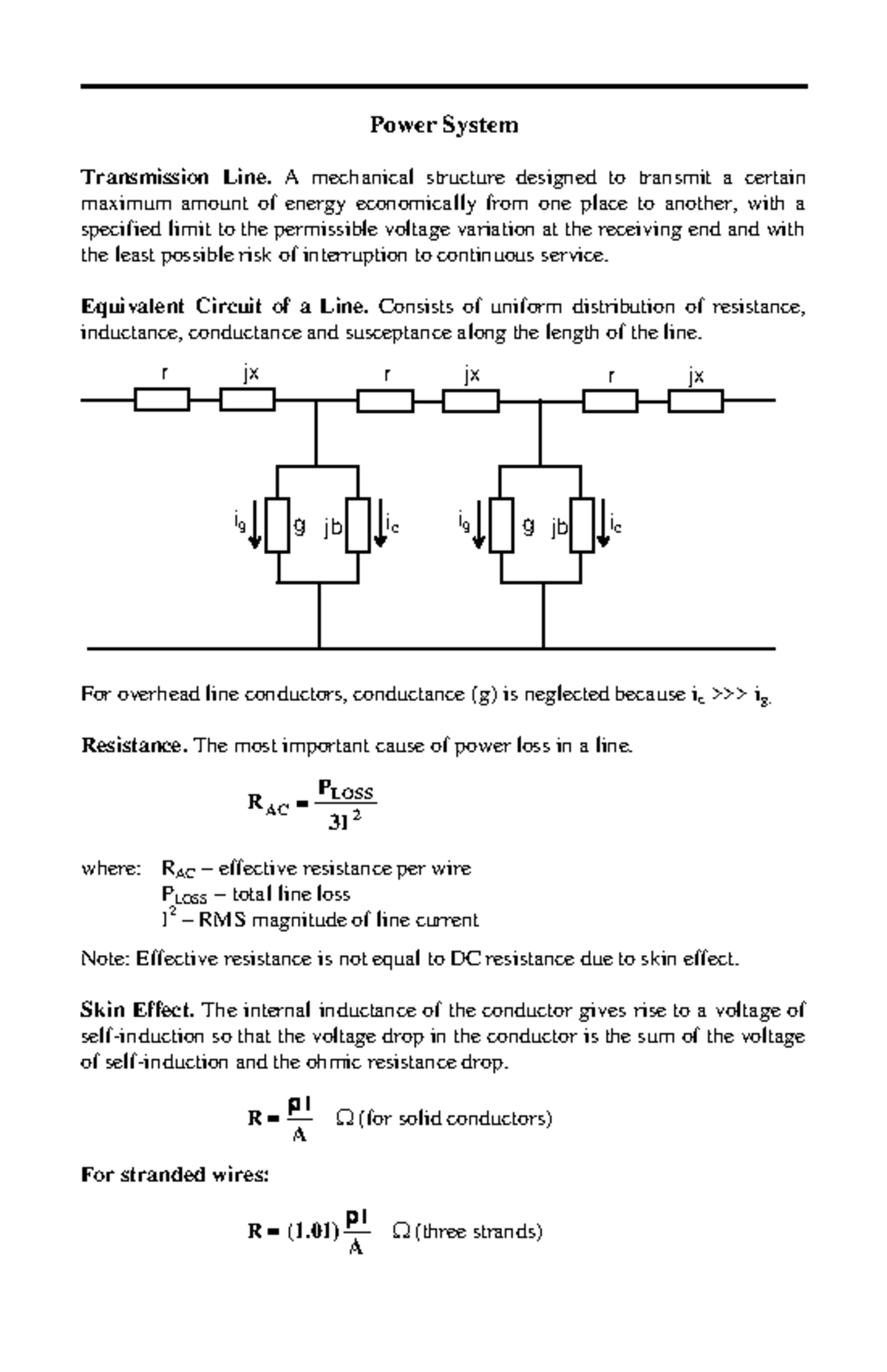 Power Systems - Review - Power System Transmission Line. A mechanical ...