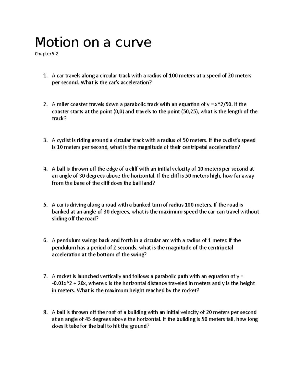 Motion on a curve - calculus 3 self-made worksheet - Motion on a curve ...