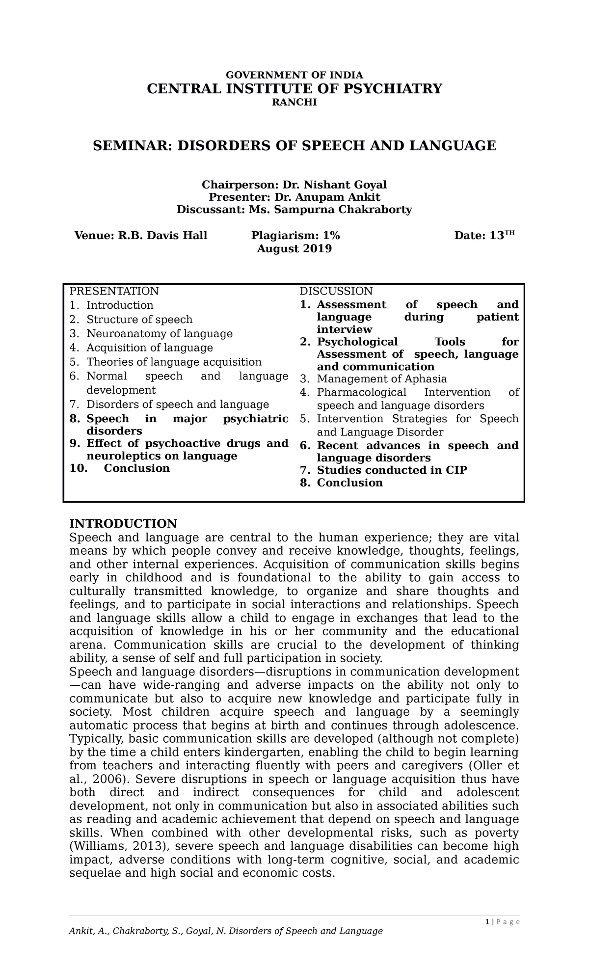 Disorders of speech and language - GOVERNMENT OF INDIA CENTRAL ...