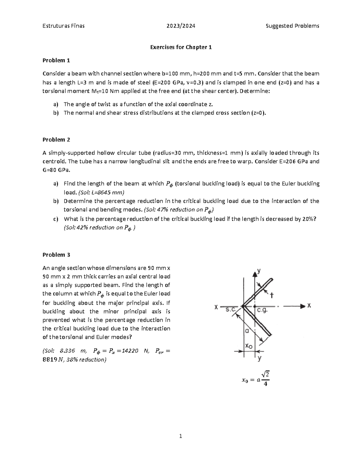 Problems - Exercises for Chapter 1 Problem 1 Consider a beam with ...