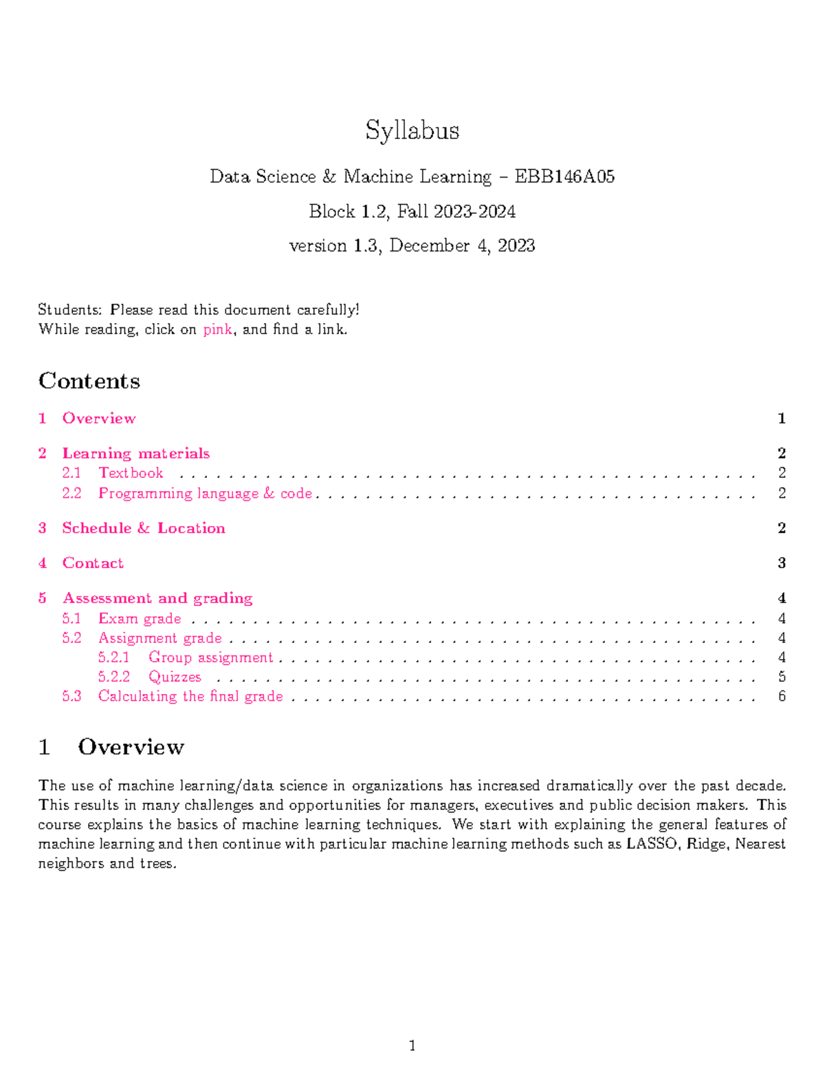 DSML Syllabus v1 - Syllabus Data Science & Machine Learning – EBB146A ...