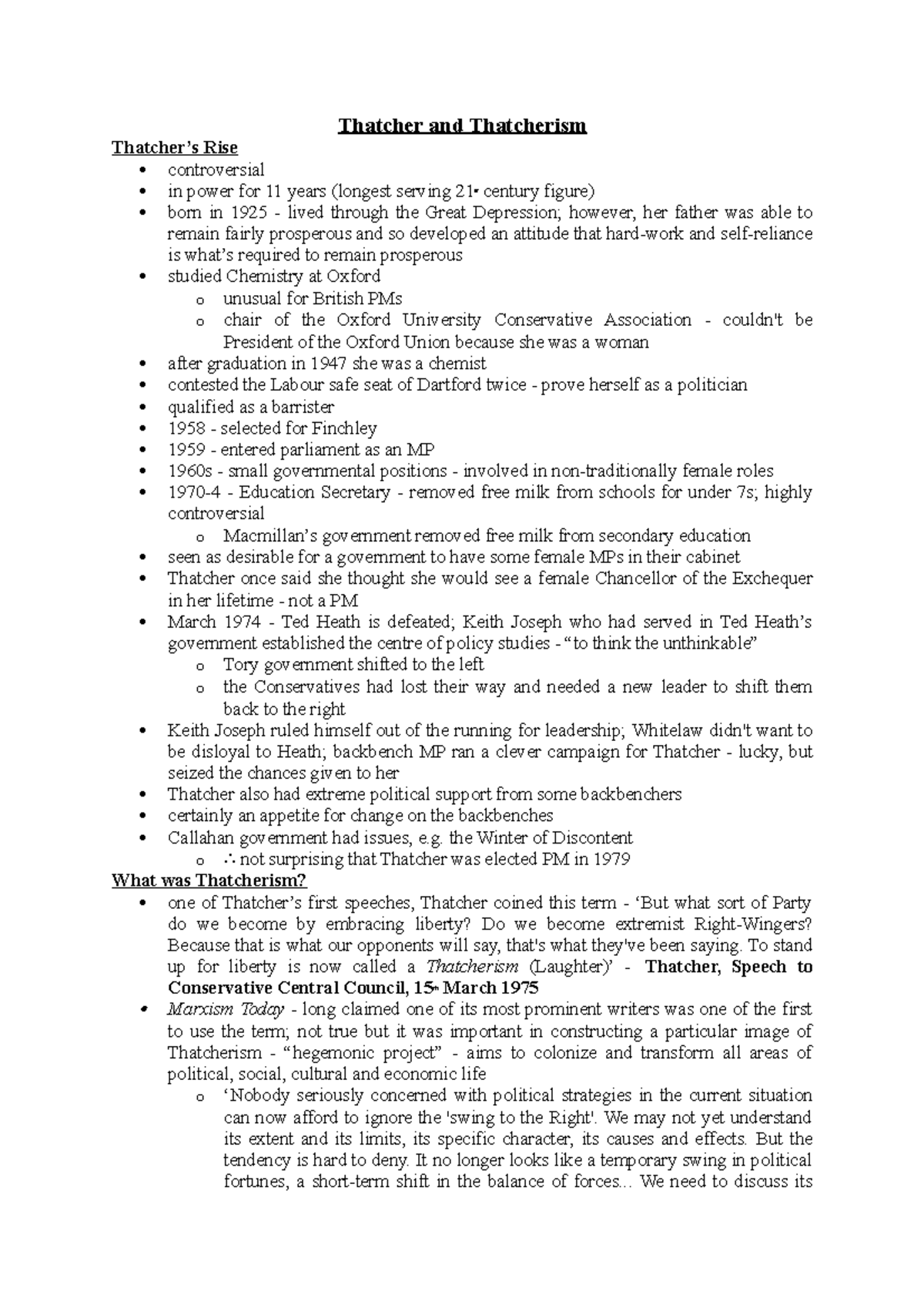 L 23 - Dr Helen McCarthy - Thatcher and Thatcherism Thatcher’s Rise ...