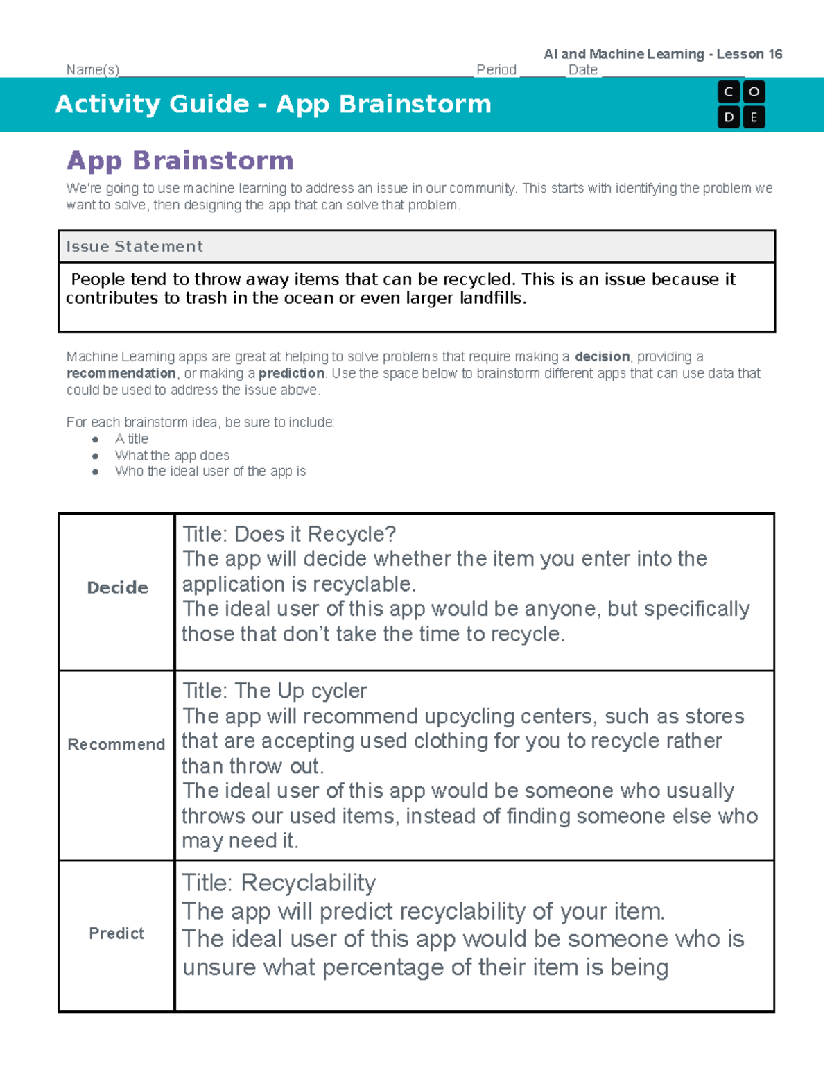 U7L16+-+Activity+Guide+-+App+Brainstorm - AI and Machine Learning ...