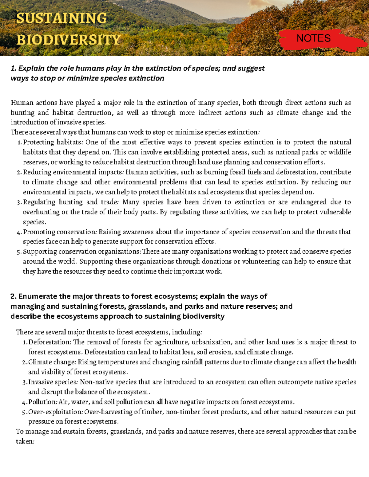 Sustaining Biodiversity - Protecting habitats: One of the most ...