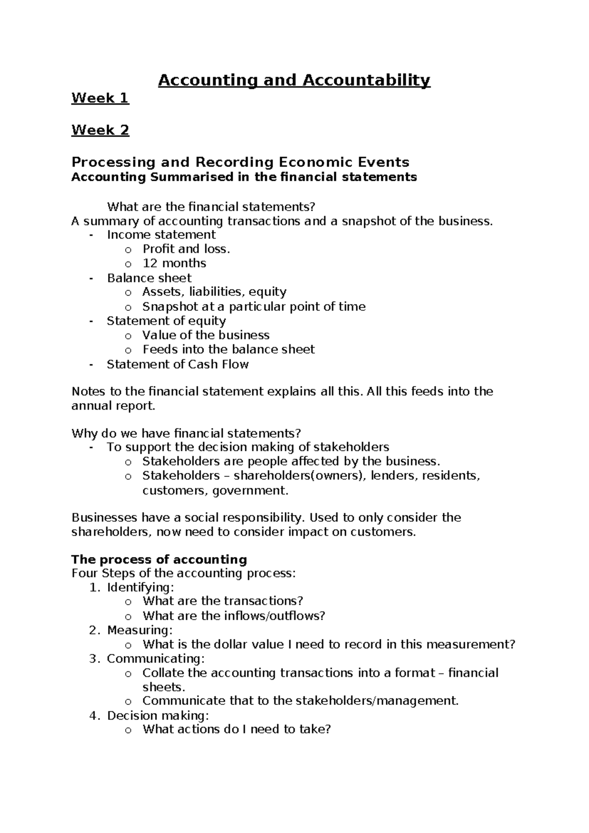 Accounting and Accountability - Income statement o Profit and loss. o ...