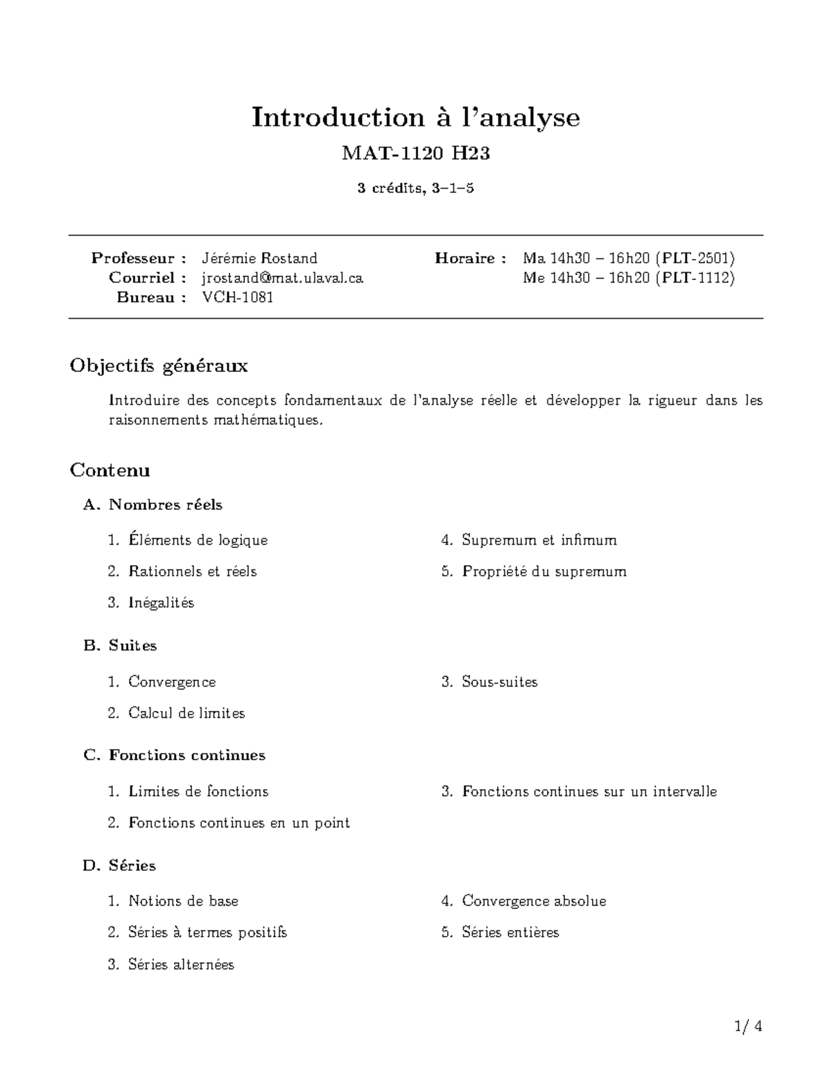 Plan de cours - otes - Introduction à l’analyse MAT-1120 H 3 crédits, 3 ...
