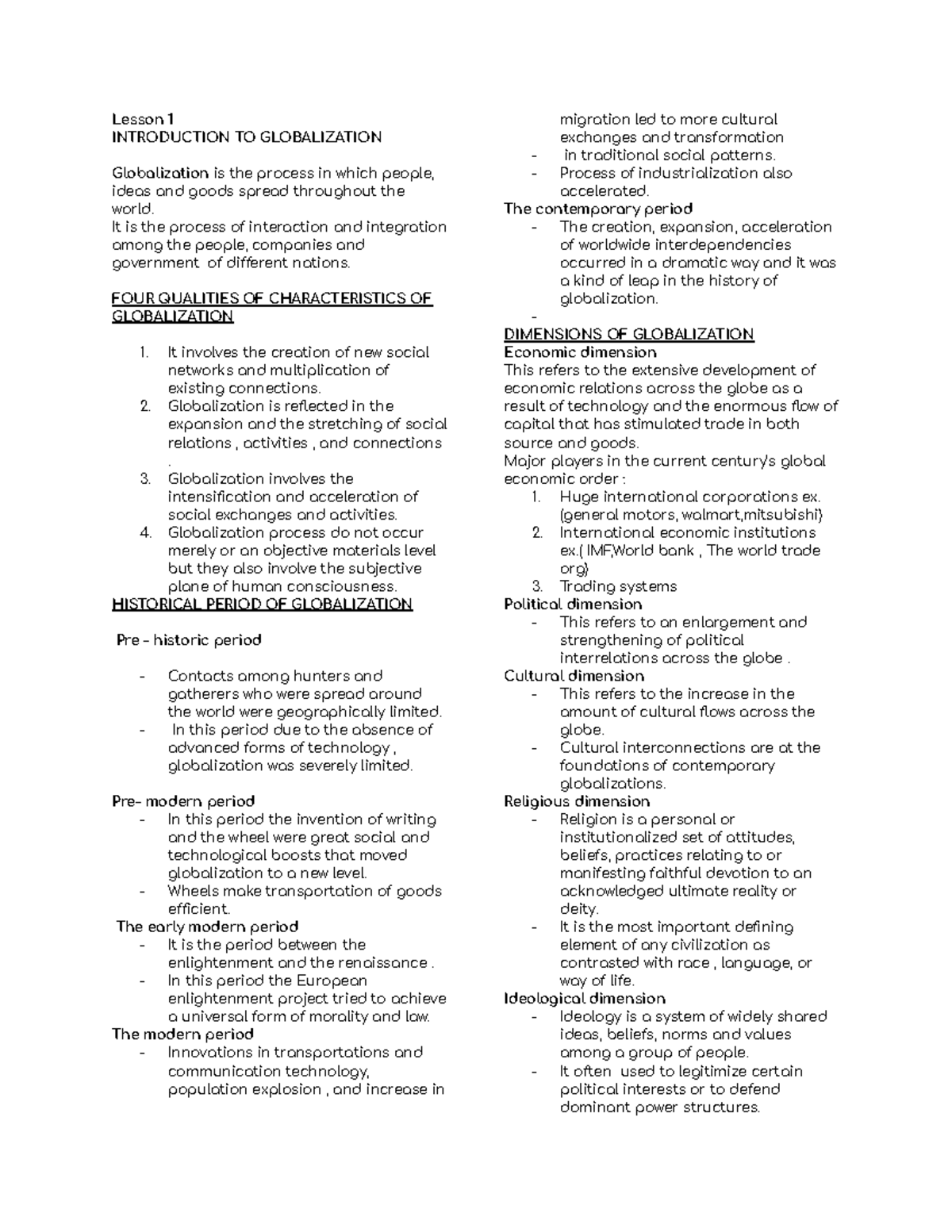 Contemp - Lesson 1 INTRODUCTION TO GLOBALIZATION Globalization is the ...